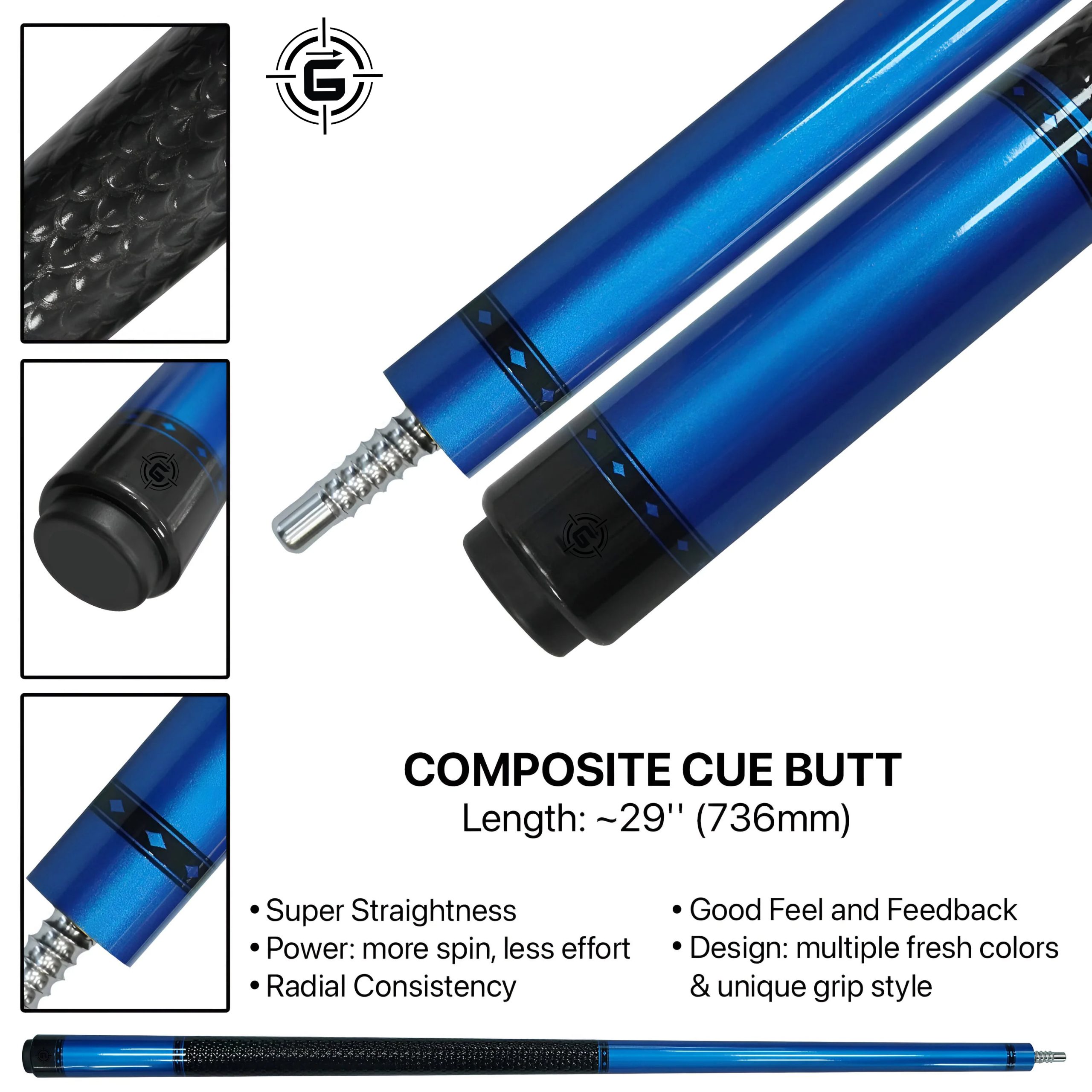 G 29-Inch Pool Cue Stick, Blue Color, High Quality Composite Material ...